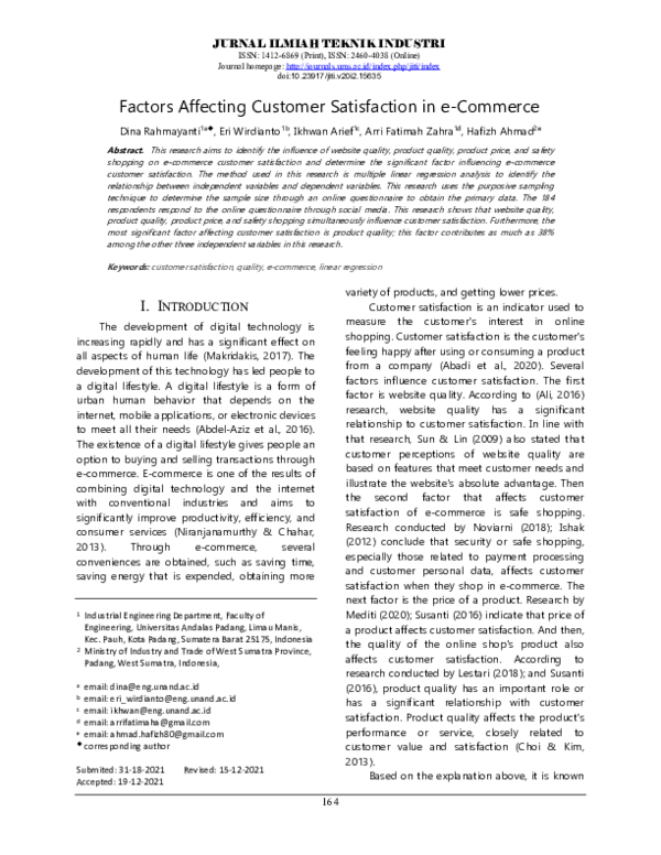 Pdf Factors Affecting Customer Satisfaction In E Commerce