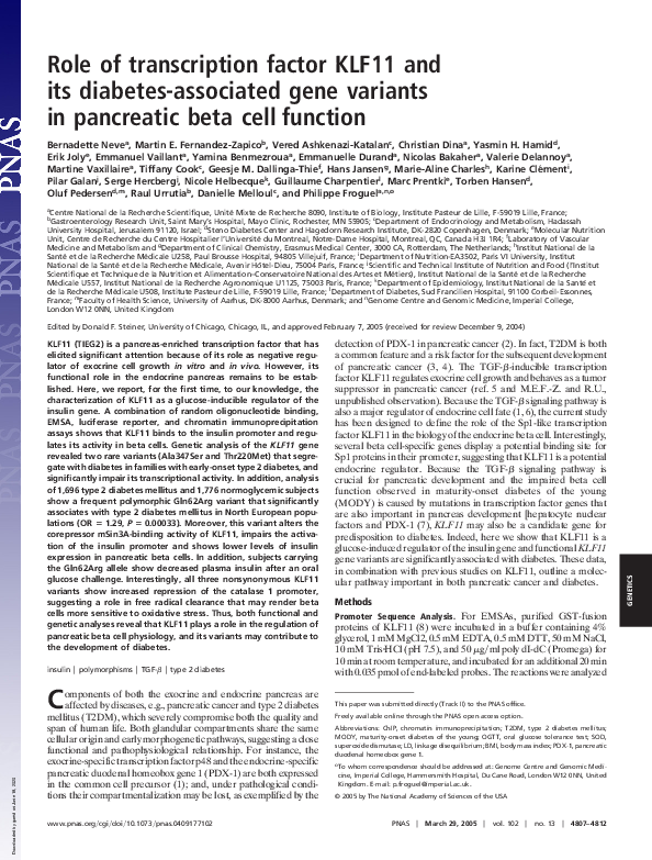 (PDF) From The Cover: Role of transcription factor KLF11 and its ...