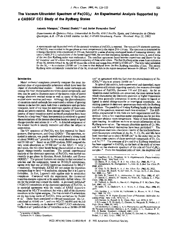 (PDF) The vacuum-ultraviolet spectrum of iron pentacarbonyl: An ...