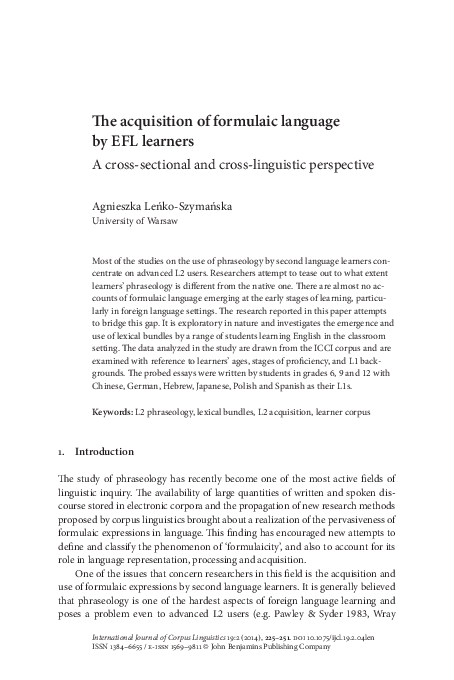 (PDF) The acquisition of formulaic language by EFL learners: A cross ...