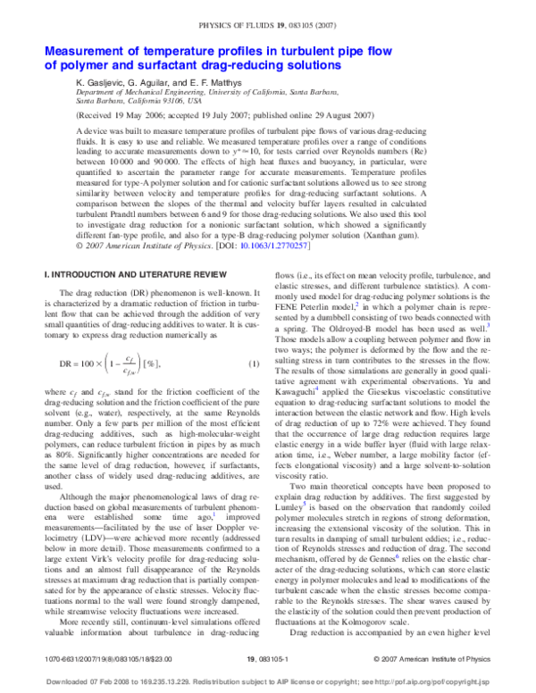 (PDF) Measurement of temperature profiles in turbulent pipe flow of ...