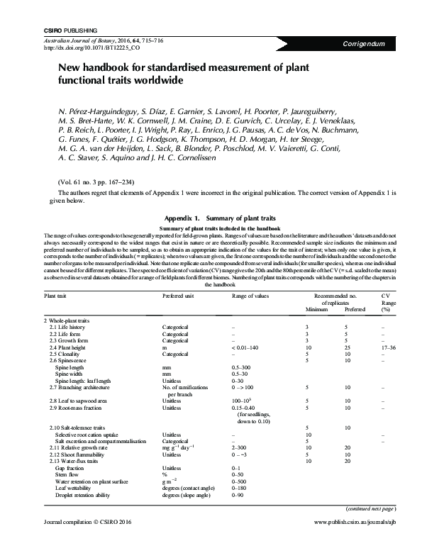 (PDF) New handbook for standardised measurement of plant functional ...