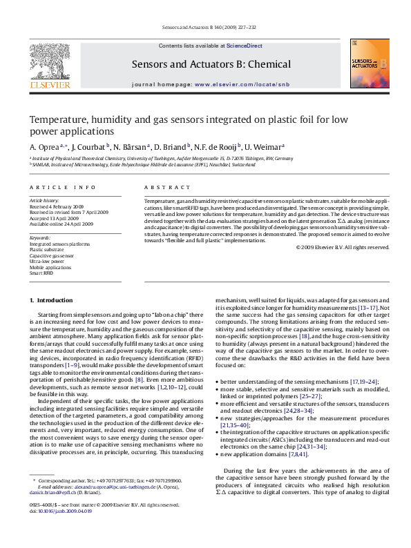 (PDF) Temperature, humidity and gas sensors integrated on plastic foil ...