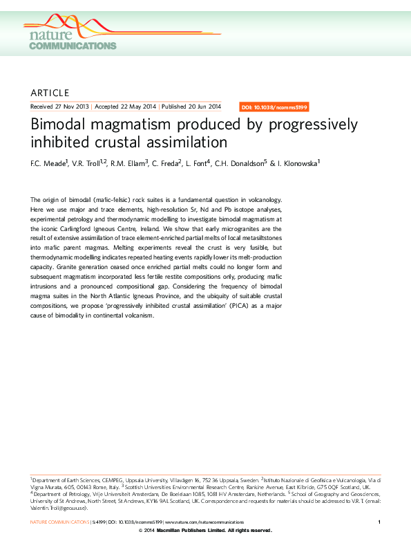(PDF) Bimodal magmatism produced by progressively inhibited crustal ...