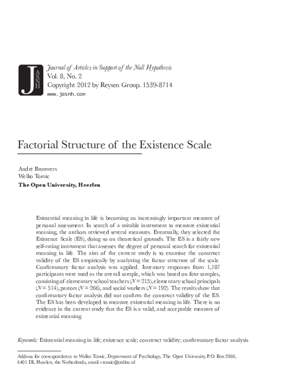 (PDF) Factorial Structure of the Existence Scale