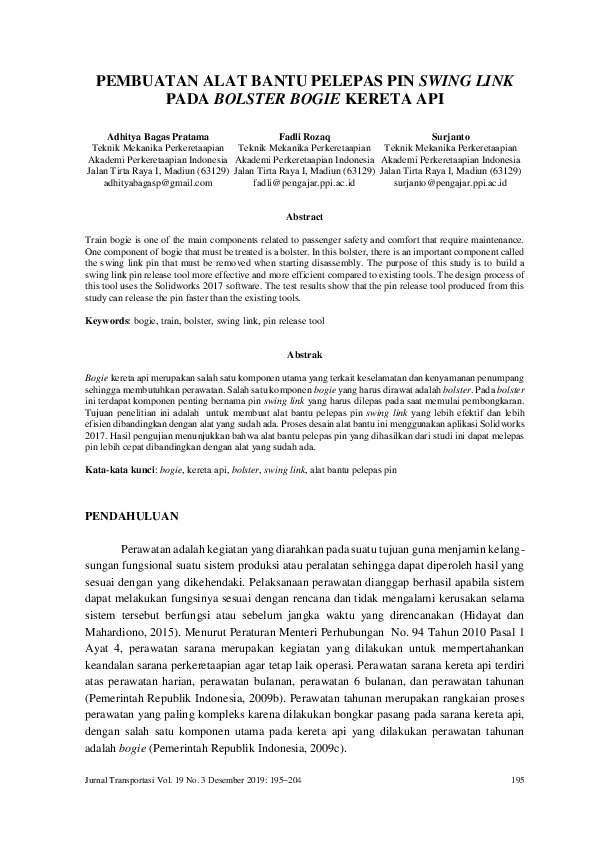 (PDF) Pembuatan Alat Bantu Pelepas Pin Swing Link Pada Bolster Bogie ...