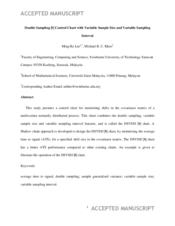 Pdf Double Sampling S Control Chart With Variable Sample Size And Variable Sampling Interval