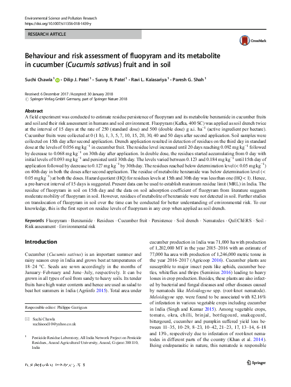 (PDF) Behaviour and risk assessment of fluopyram and its metabolite in ...
