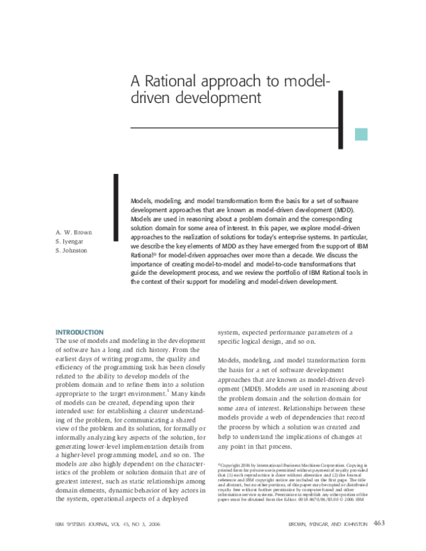 Pdf A Rational Approach To Model Driven Development