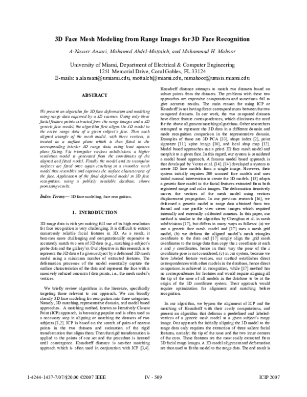 (PDF) 3D Face Mesh Modeling from Range Images for 3D Face Recognition