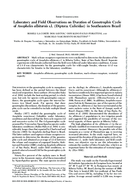 (PDF) Laboratory and Field Observations on Duration of Gonotrophic ...