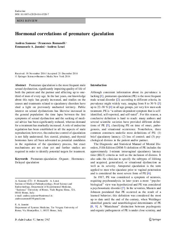 (PDF) Hormonal correlations of premature ejaculation