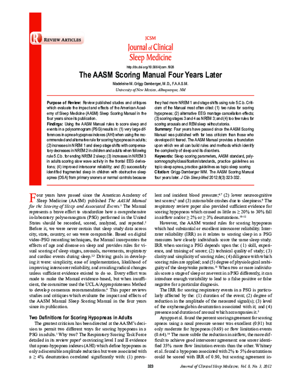 (PDF) The AASM Scoring Manual Four Years Later