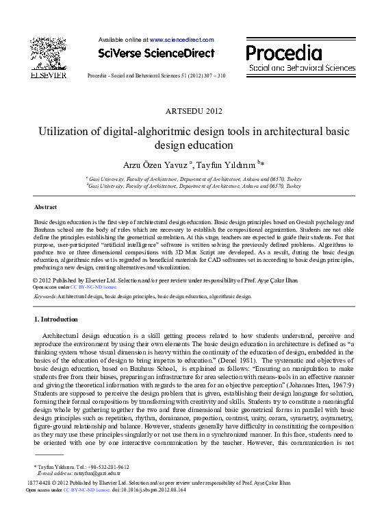 (PDF) Utilization of Digital-Algorithmic Design Tools in Architectural Basic Design Education