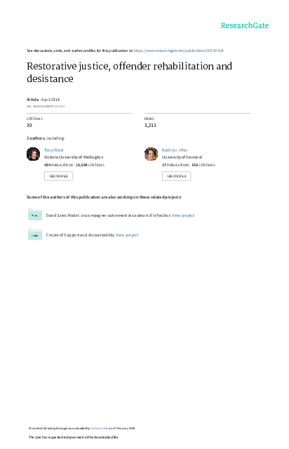 (PDF) Restorative justice, offender rehabilitation and desistance