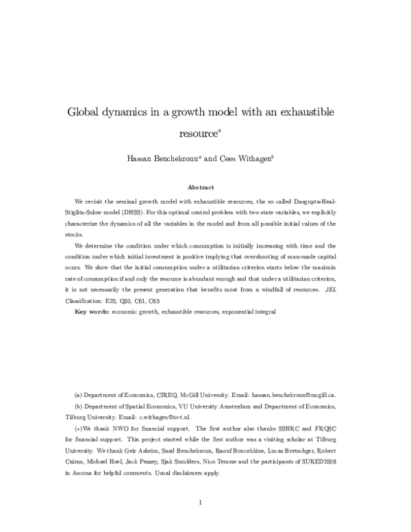 (PDF) Global Dynamics in a Growth Model with an Exhaustible Resource