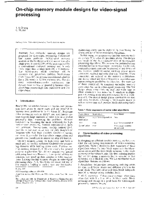 (PDF) On-chip memory module designs for video-signal processing