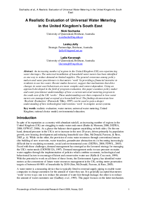 (PDF) A Realistic Evaluation of Universal Water Metering in the United ...