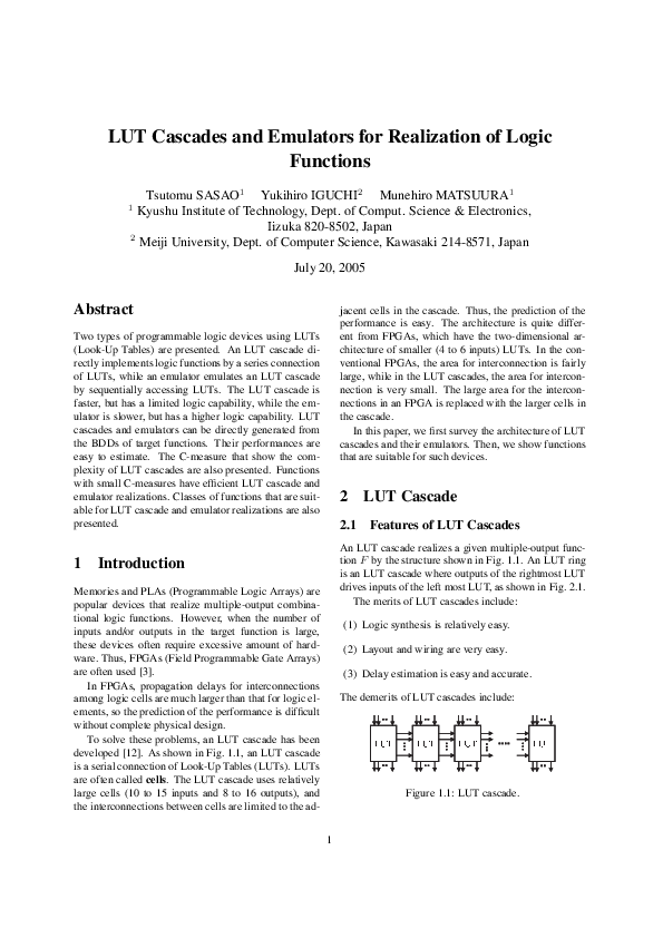(PDF) LUT Cascades and Emulators for Realization of Logic Functions