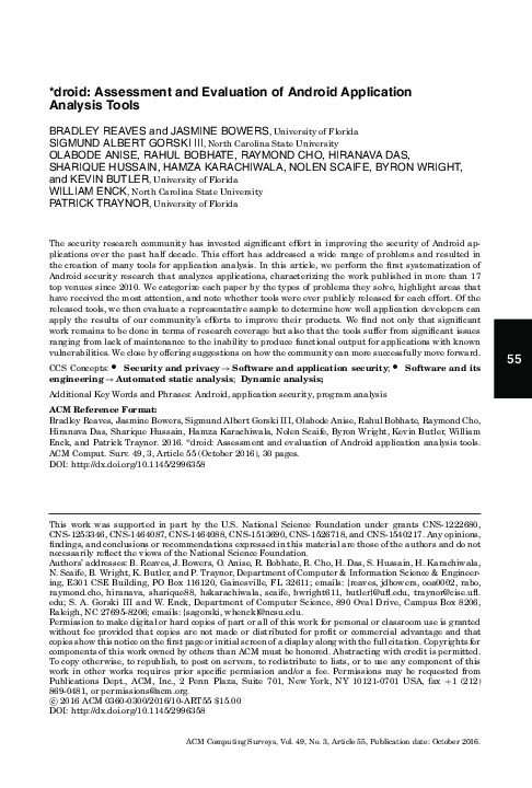 (PDF) *droid: Assessment and Evaluation of Android Application Analysis ...