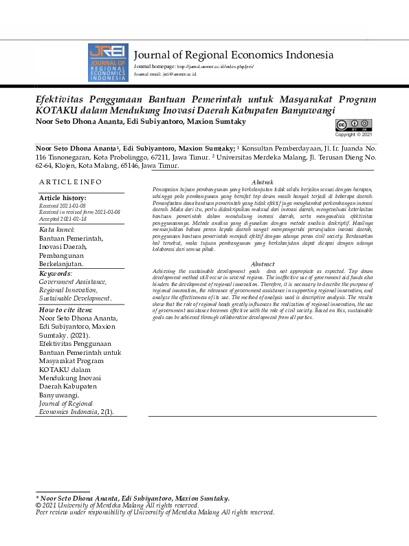 (PDF) Efektivitas Penggunaan Bantuan Pemerintah untuk Masyarakat Program KOTAKU dalam Mendukung ...