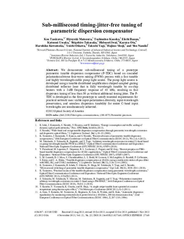 Pdf Sub Millisecond Timing Jitter Free Tuning Of Parametric