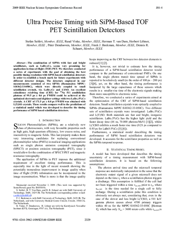 (PDF) Ultra Precise Timing with SiPM-Based TOF PET Scintillation Detectors