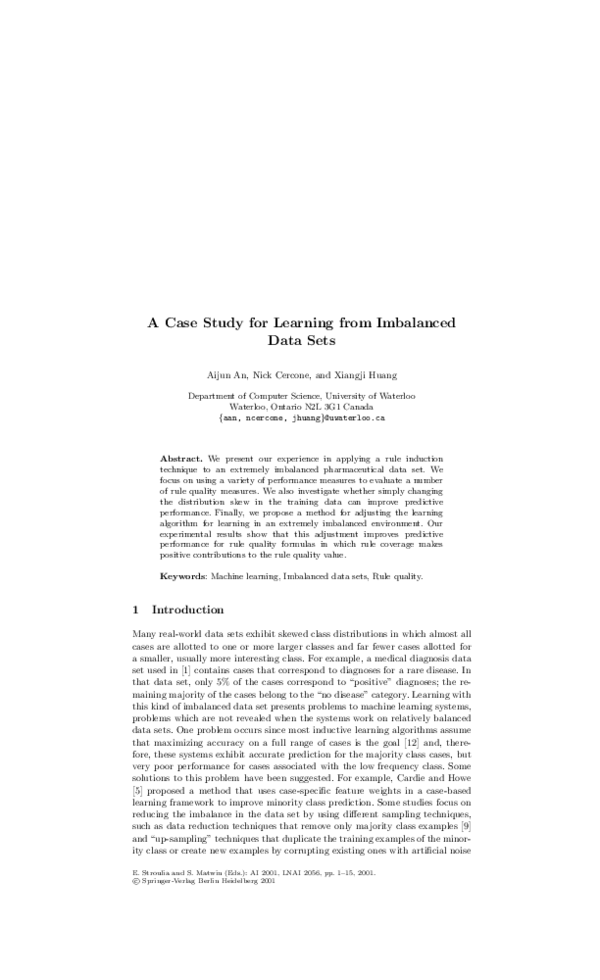 (PDF) A Case Study for Learning from Imbalanced Data Sets