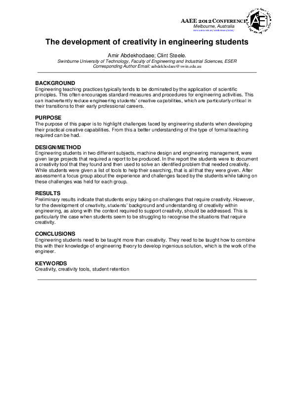 (PDF) The development of creativity in engineering students