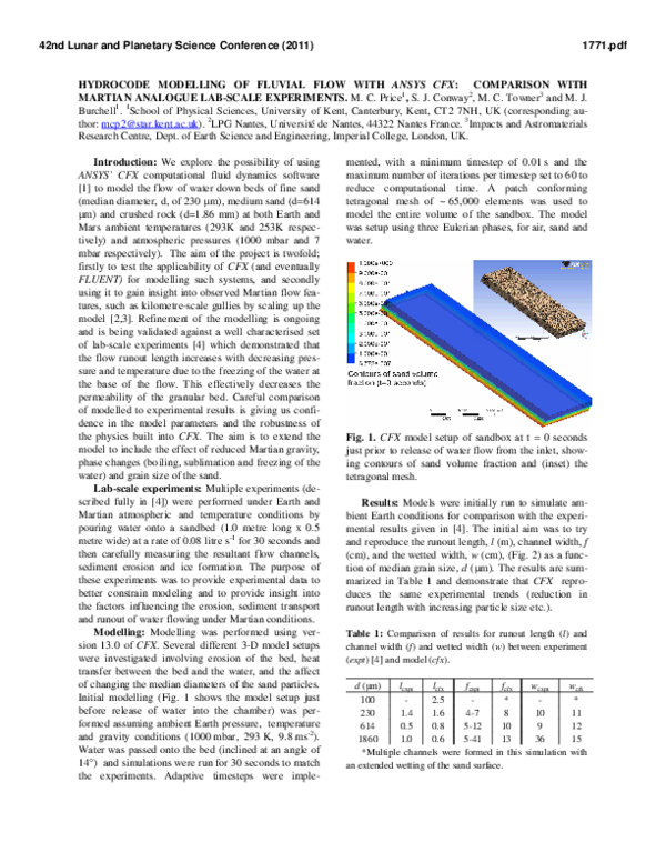 (PDF) Hydrocode Modelling of Fluvial Flow with Ansys CFX Comparison ...