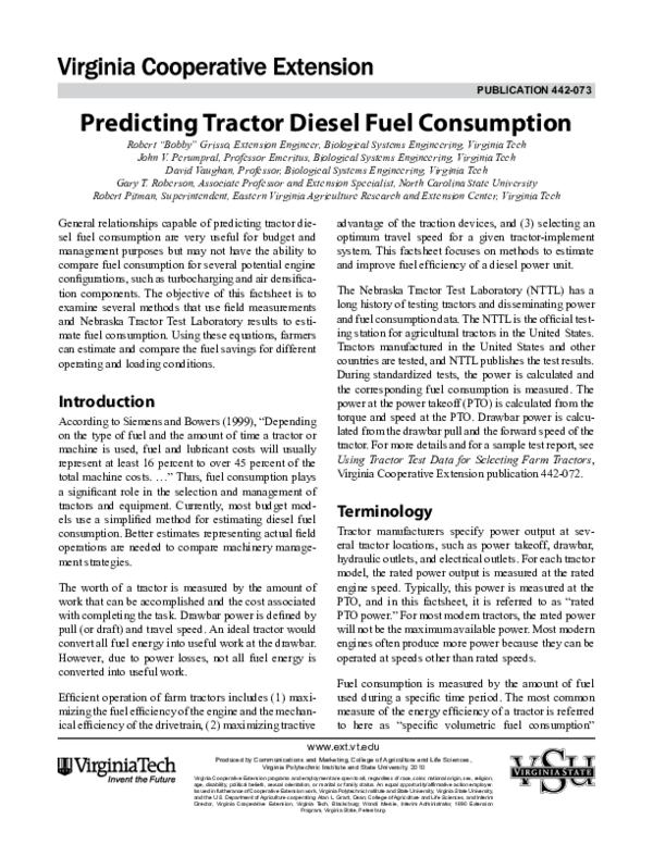 (PDF) Predicting Tractor Diesel Fuel Consumption