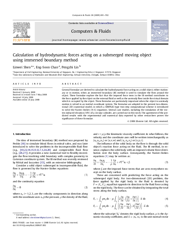 Pdf Calculation Of Hydrodynamic Forces Acting On A Submerged Moving Object Using Immersed