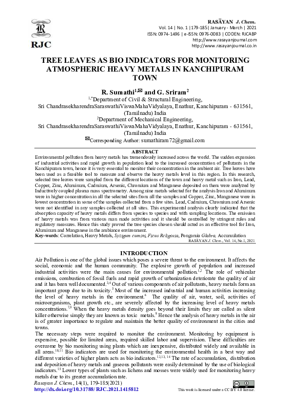 (PDF) Tree Leaves as Bio Indicators for Monitoring Atmospheric Heavy ...
