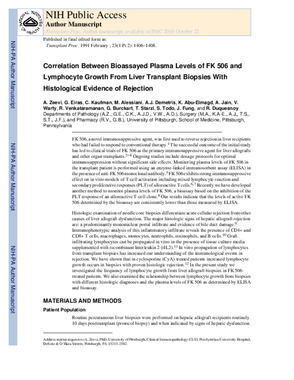 (PDF) Correlation between bioassayed plasma levels of FK 506 and ...