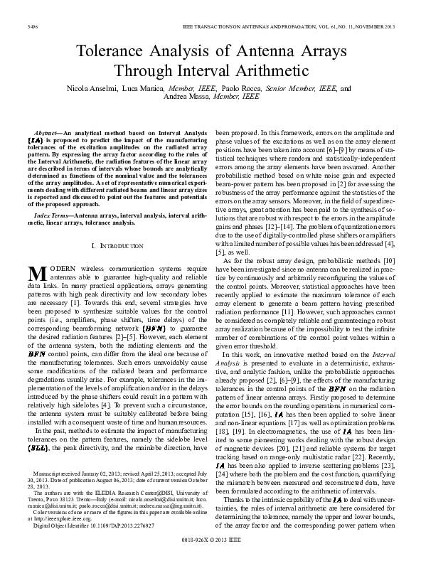 (PDF) Tolerance Analysis of Antenna Arrays Through Interval Arithmetic