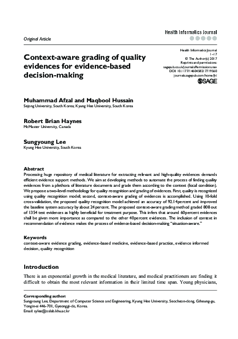 (PDF) Context-aware grading of quality evidences for evidence-based decision-making