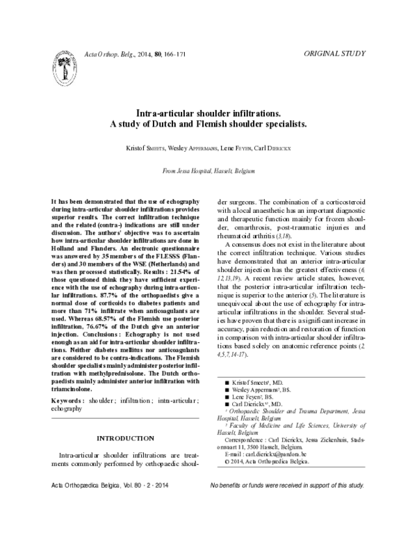 (PDF) Intra-articular shoulder infiltrations. A study of Dutch and ...