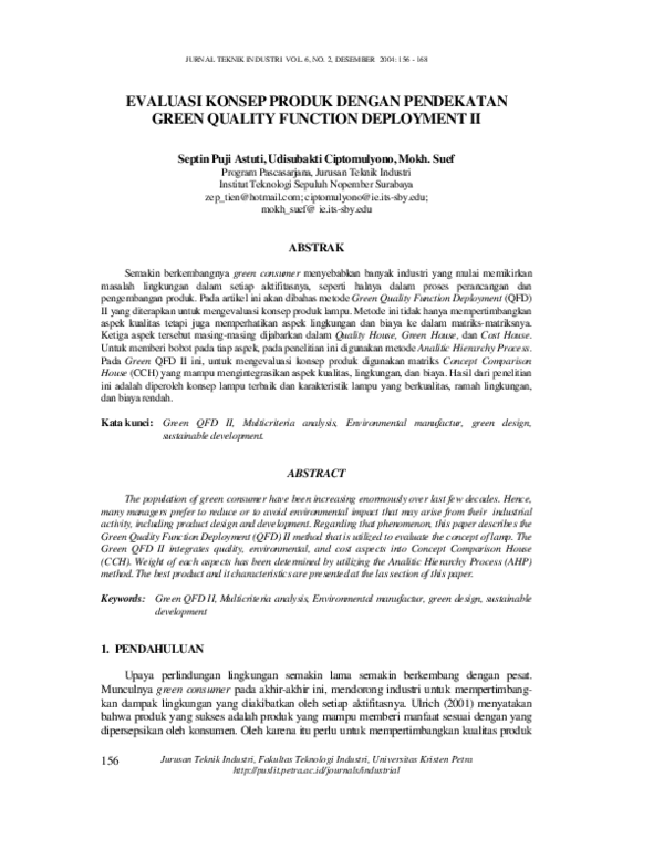 (PDF) Evaluasi Konsep Produk Dengan Pendekatan Green Quality Function ...