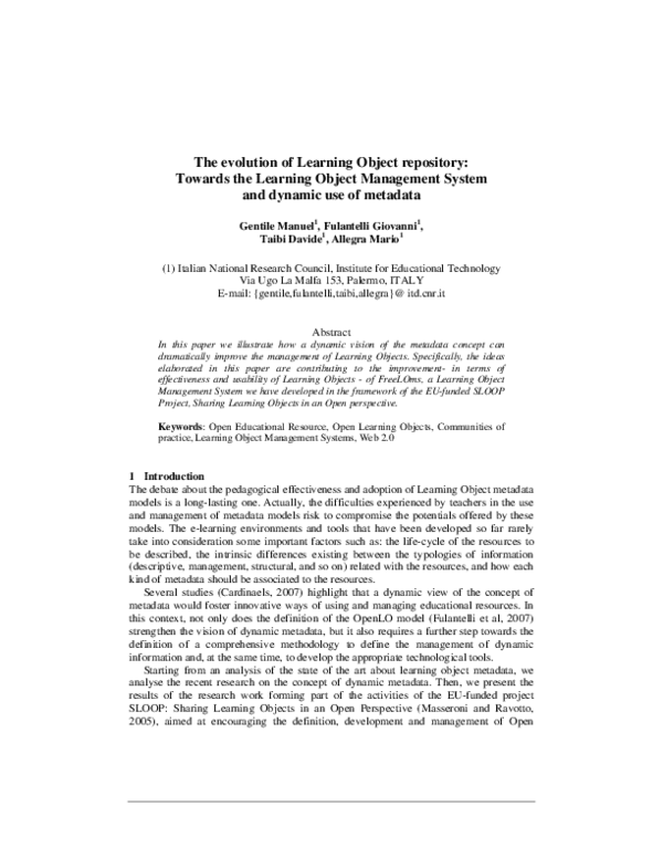 (PDF) The Evolution of Learning Object Repository: Towards the Learning Object Management System ...