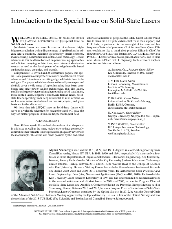 (PDF) Introduction to the Special Issue on Solid-State Lasers