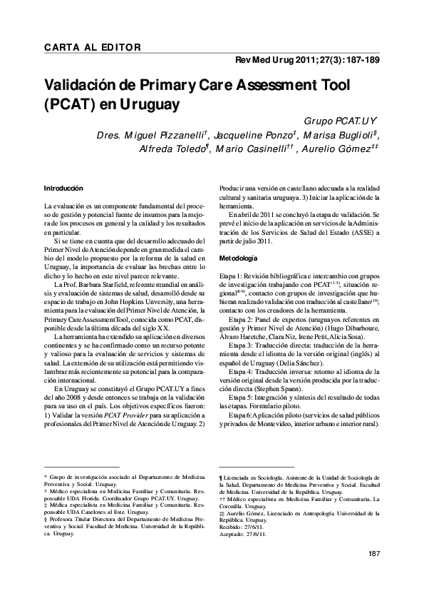 (PDF) Validación de Primary Care Assessment Tool (PCAT) en Uruguay