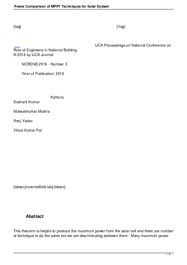 (PDF) Power Comparison of MPPT Techniques for Solar System