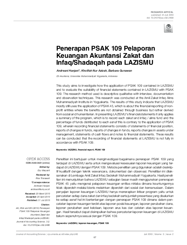 (PDF) Penerapan PSAK 109 Pelaporan Keuangan Akuntansi Zakat dan Infaq ...