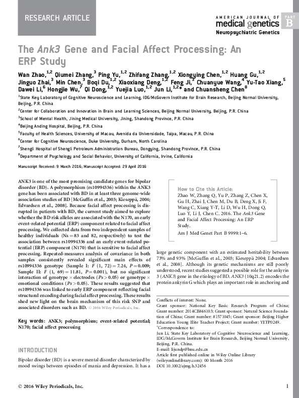 (PDF) The ANK3 gene and facial affect processing: An ERP study