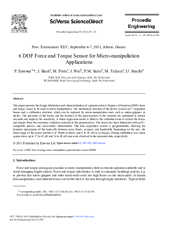 (PDF) 6 DOF Force and Torque Sensor for Micro-manipulation Applications