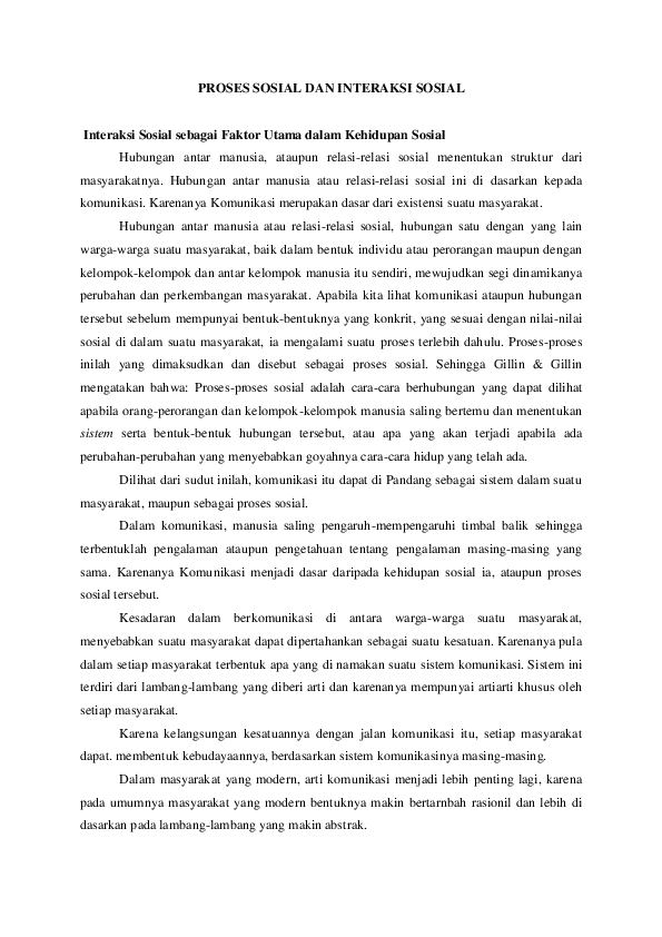 (PDF) PROSES SOSIAL DAN INTERAKSI SOSIAL Interaksi Sosial sebagai Faktor Utama dalam Kehidupan ...