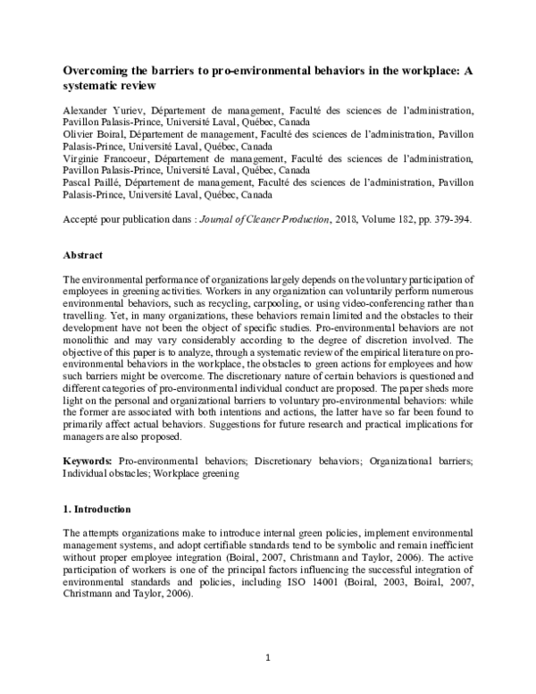 (PDF) Overcoming the barriers to pro-environmental behaviors in the ...