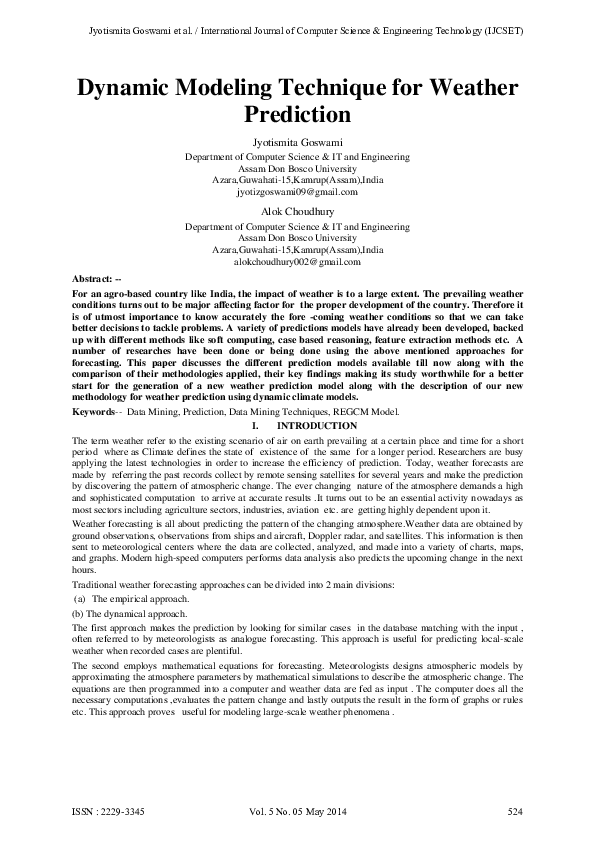 (PDF) Dynamic Modeling Technique for Weather Prediction
