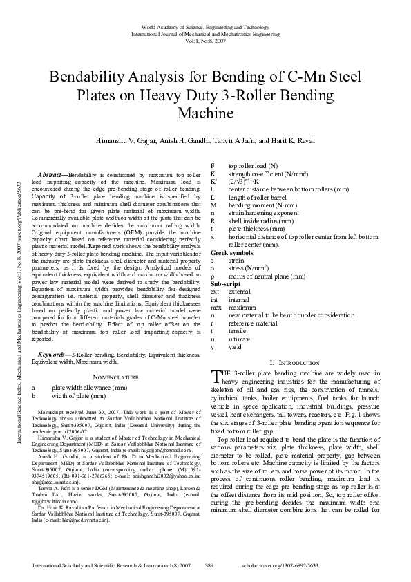 (PDF) Bendability Analysis For Bending Of C-Mn Steel Plates On Heavy ...