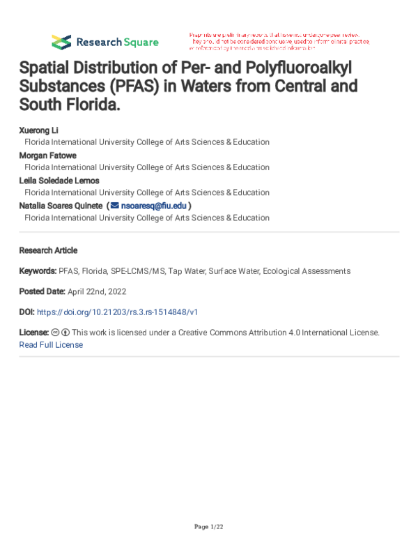 (PDF) Spatial Distribution of Per- and Polyfluoroalkyl Substances (PFAS ...